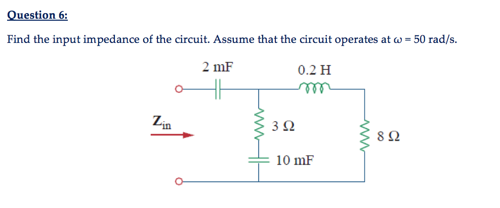 Solved Question 6: Find the input impedance of the circuit. | Chegg.com