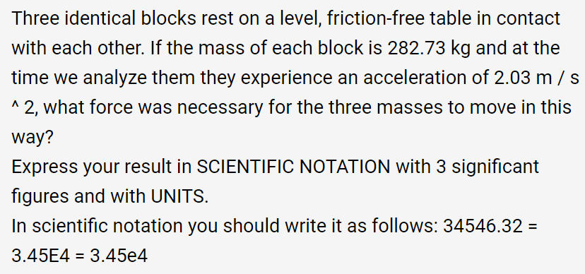 Solved Three identical blocks rest on a level, friction-free | Chegg.com