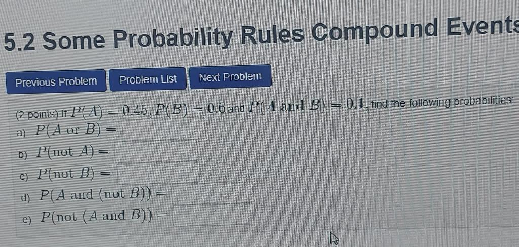 Solved 5.2 Some Probability Rules Compound Events Previous | Chegg.com