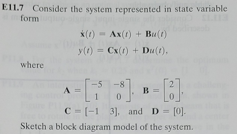 Solved E11.7 Consider the system represented in state | Chegg.com