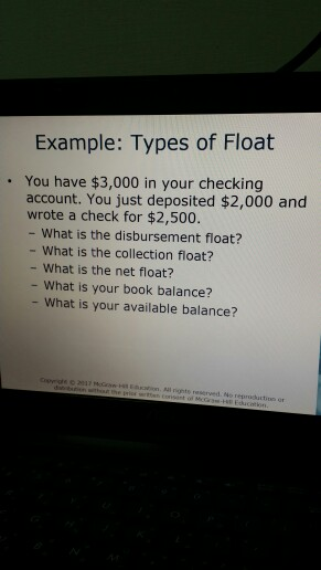Solved Example: Types of Float . You have $3,000 in your | Chegg.com