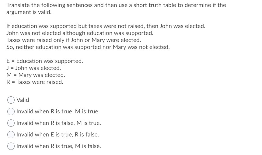 Solved Use a short truth table to determine whether or not | Chegg.com