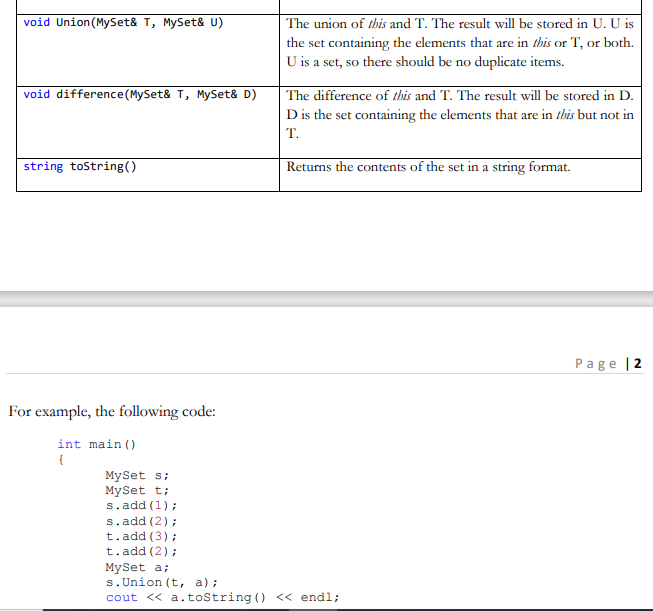 The class definition for both MySet and LList are | Chegg.com