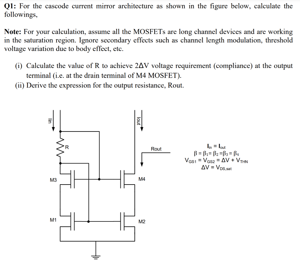 Solved MOSFET Cascode Current Mirror Shown In Figure Have, 45% OFF