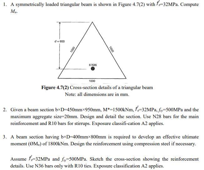 Solved 1. A symmetrically loaded triangular beam is shown in | Chegg.com