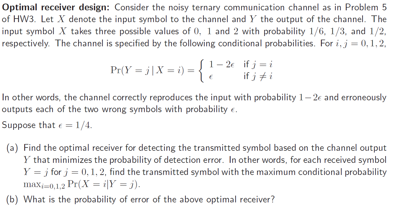 Solved Optimal receiver design: Consider the noisy ternary | Chegg.com