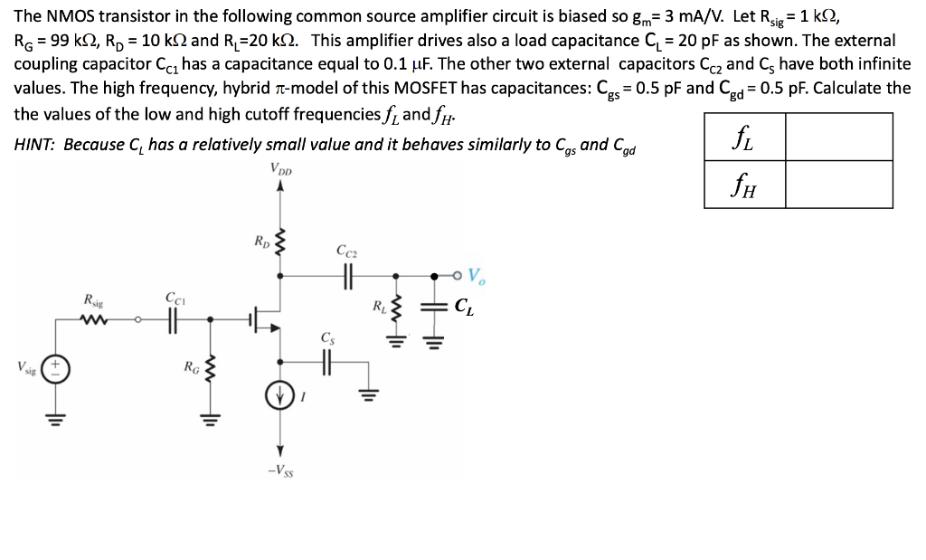 Solved The NMOS transistor in the following common source | Chegg.com