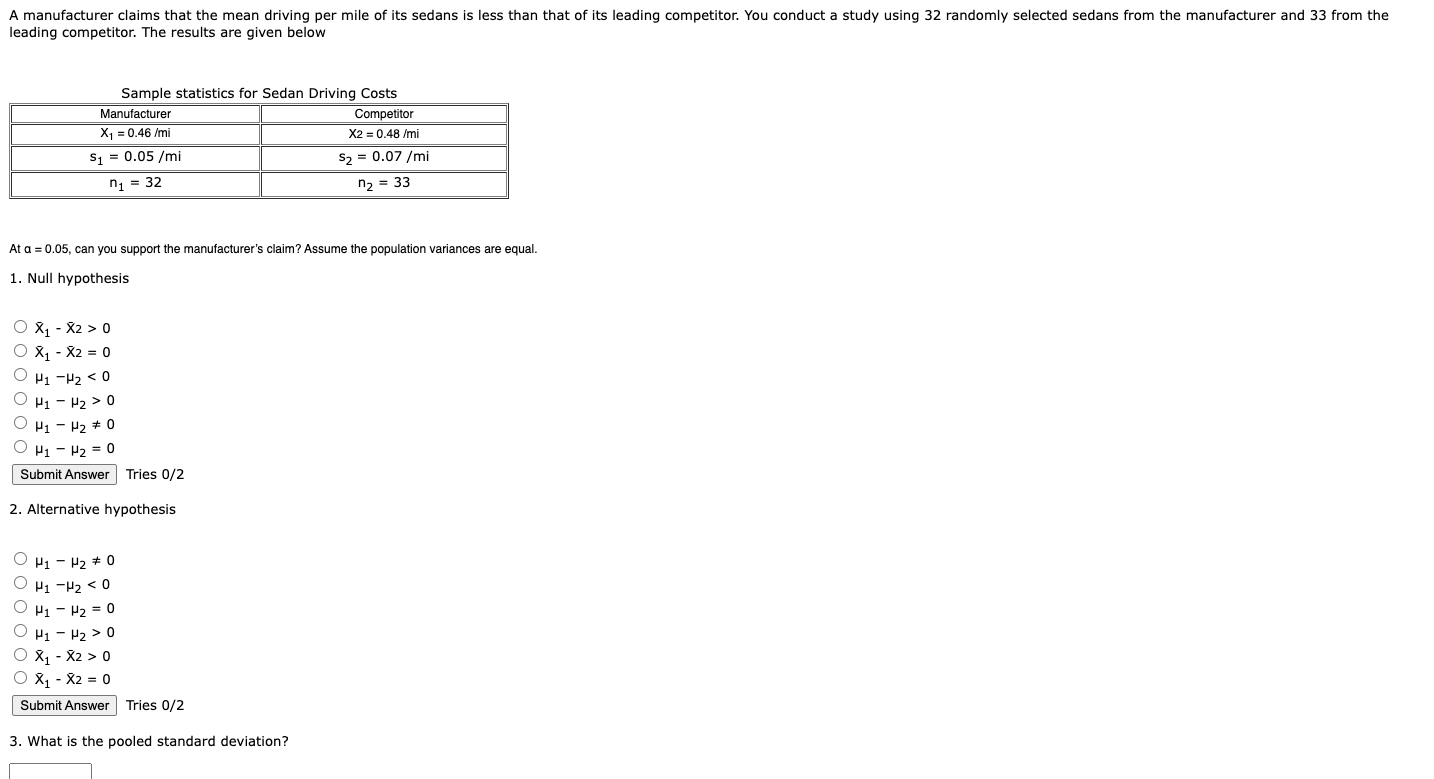 Solved leading competitor. The results are given below | Chegg.com