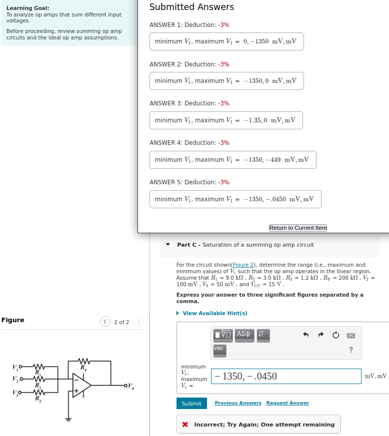 Solved Learning Goal: Submitted Answers To analyze op amps | Chegg.com
