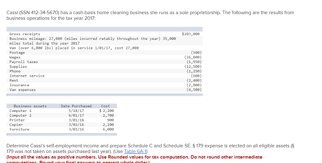 Cassi (SSN 412-34-5670) has a cash-basis home | Chegg.com