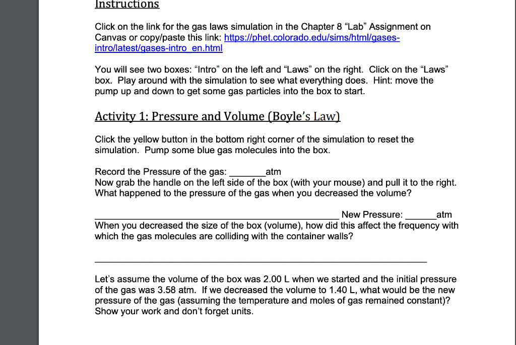 Instructions Click on the link for the gas laws | Chegg.com