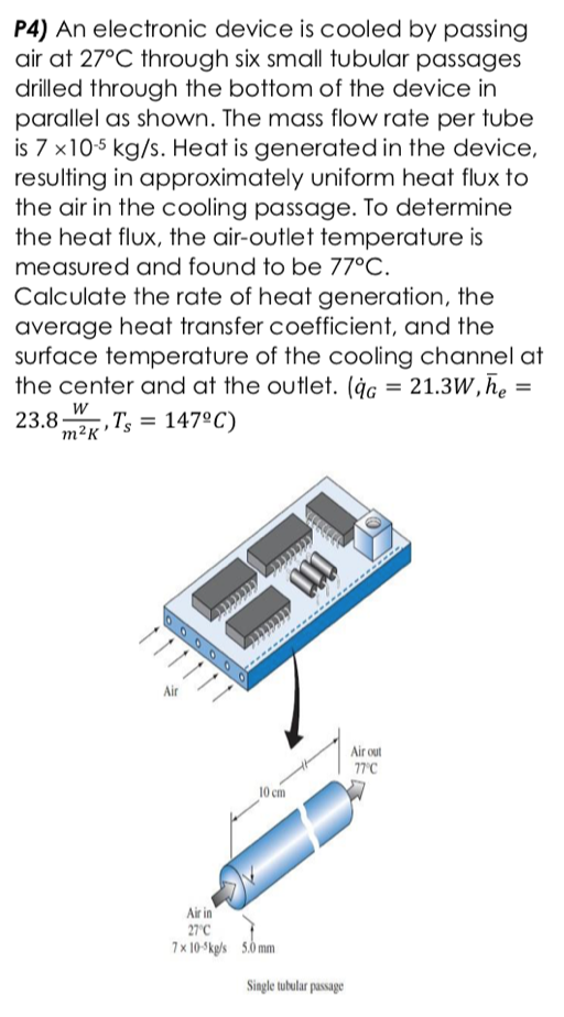 Solved P4) An electronic device is cooled by passing air at | Chegg.com