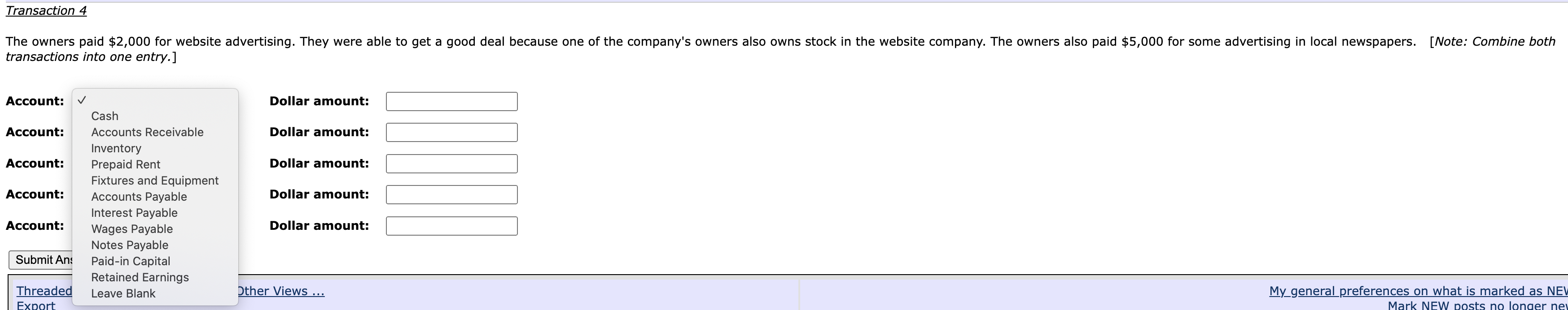 Solved "Account" submission boxes (you can leave the | Chegg.com