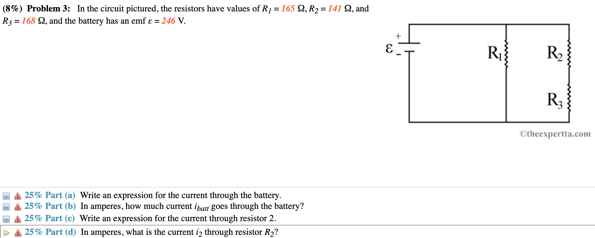 Solved (8\%) Problem 3: In the circuit pictured, the | Chegg.com