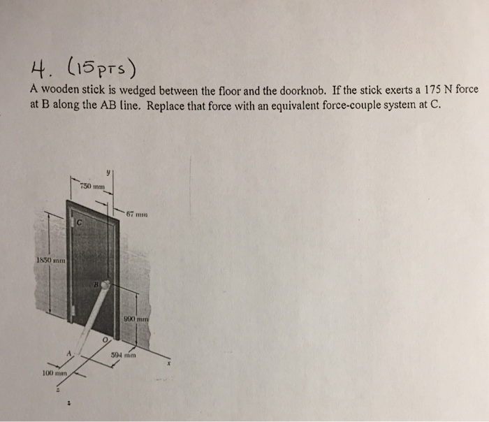 Solved A wooden stick is wedged between the floor and the | Chegg.com