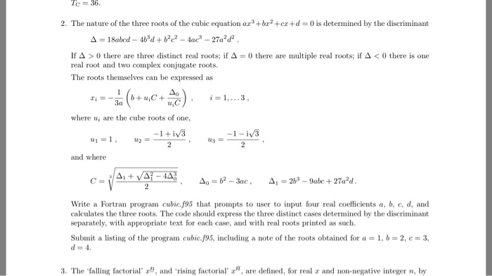 Solved rc = 36 2. The nature of the three roots of the cubic | Chegg.com