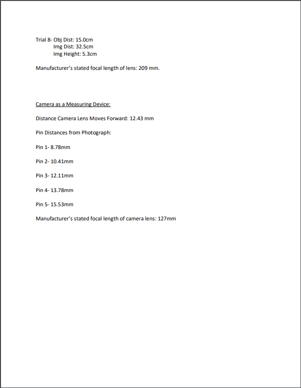 Experiment #4: Thick Lenses Object Height −34.45 mm | Chegg.com
