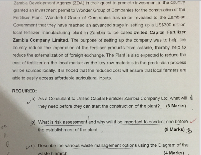 Solved Zambia Development Agency (ZDA) in their quest to | Chegg.com