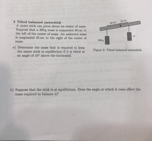 Solved 2 Tilted balanced meterstick A meter stick can pivot | Chegg.com