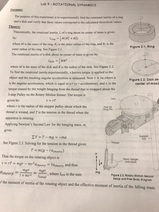 Solved Lab 9 - ROTATIONAL DYNAMICS Purpose: The purpose of | Chegg.com