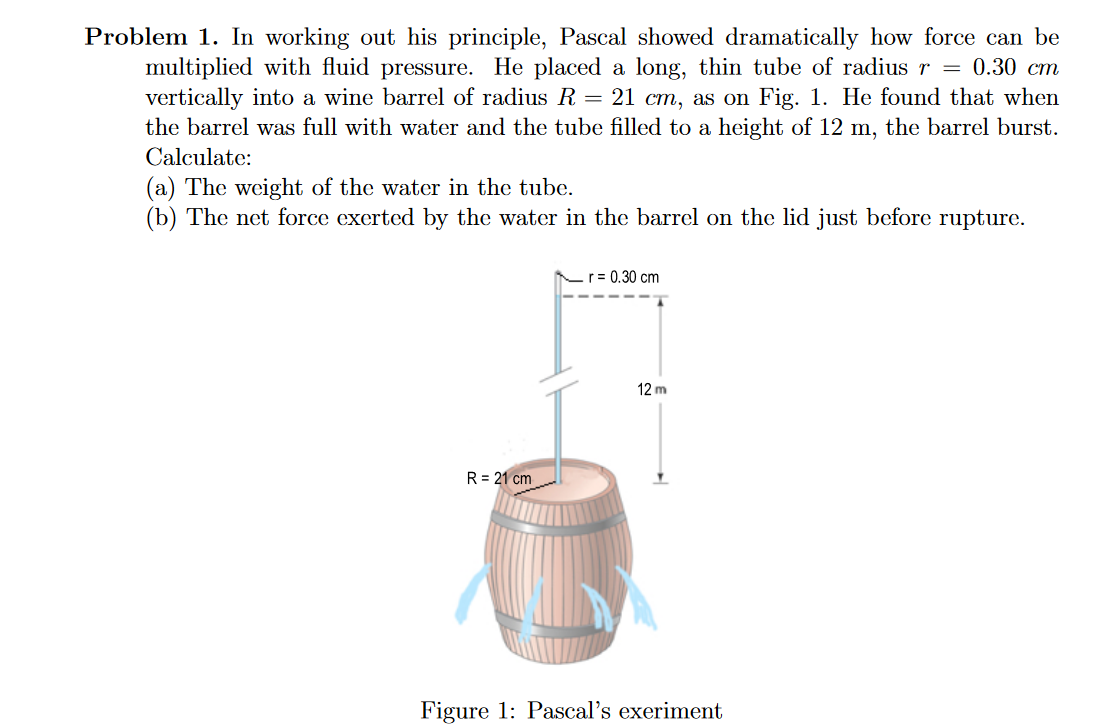 Solved Problem 1. In working out his principle, Pascal | Chegg.com