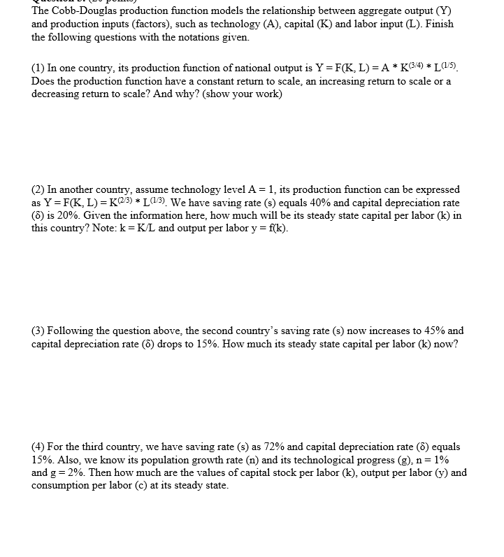 Solved The Cobb-Douglas production function models the | Chegg.com