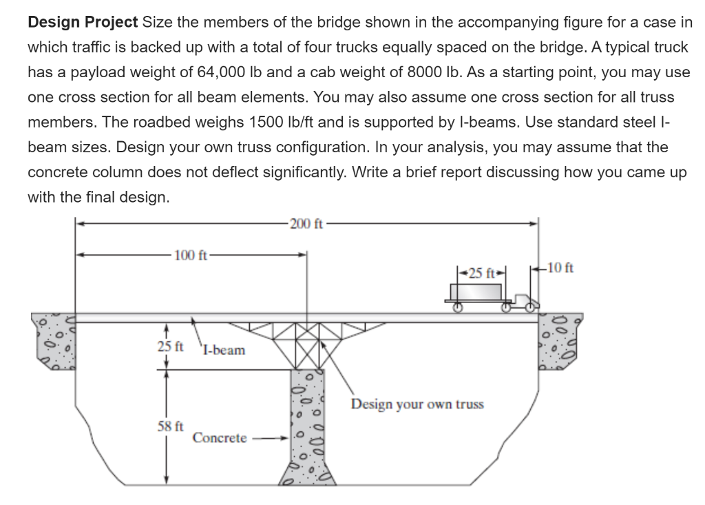Design Project Size the members of the bridge shown | Chegg.com