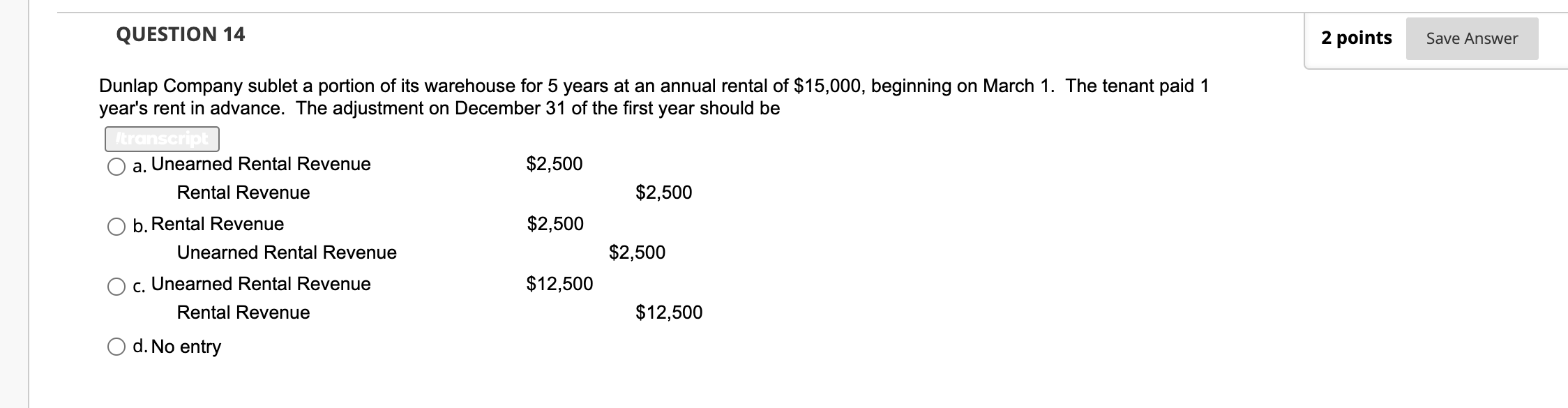 Solved Dunlap Company sublet a portion of its warehouse for | Chegg.com