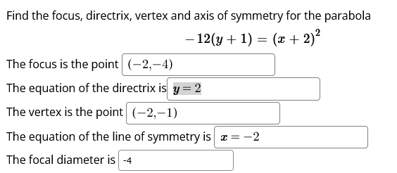 Solved Find the focus, directrix, vertex and axis of | Chegg.com