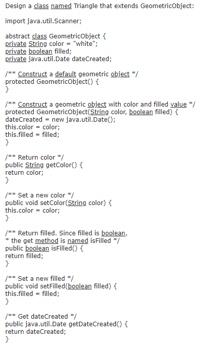 Solved Design a class named Triangle that extends | Chegg.com
