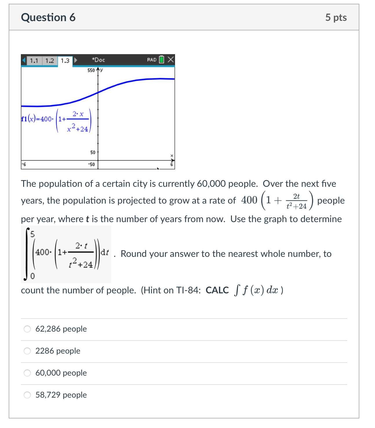 Solved Question 6The population of a certain city is | Chegg.com