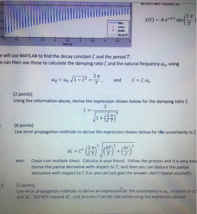 Solved 2π y(t) = A e-ct sin ( 10 decay 45 0.5 15 2.5 3.5 e | Chegg.com