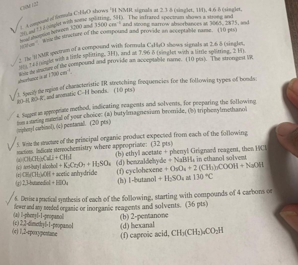 Solved CHM 122 CHO shows 'H NMR signals at 2.3 6 (singlet, | Chegg.com