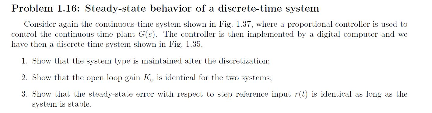 Solved ZOH Figure 1.35: A discrete-time control system | Chegg.com