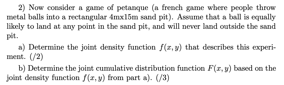 Solved 2) Now consider a game of petanque (a french game | Chegg.com