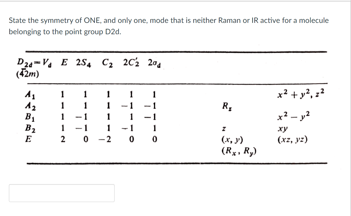 Solved State the symmetry of ONE, and only one, mode that is | Chegg.com