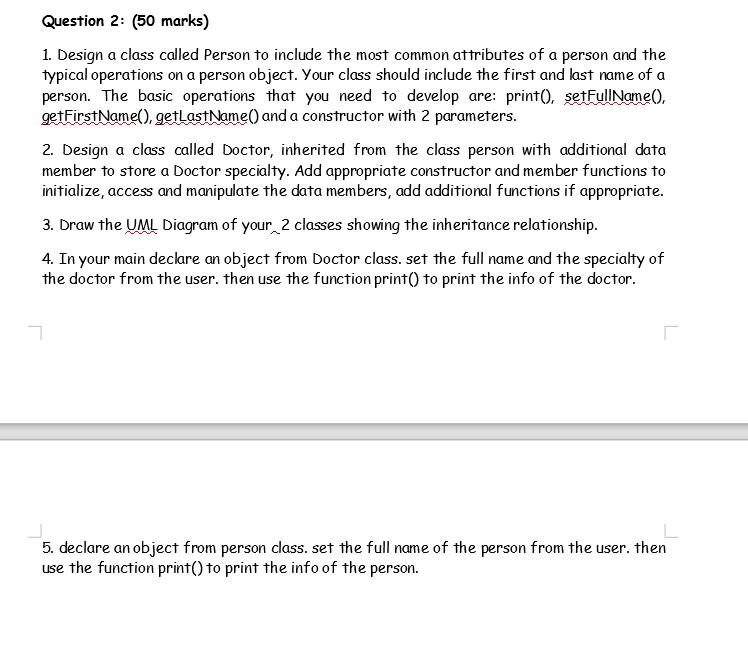 Solved Question 2: (50 marks) 1. Design a class called | Chegg.com