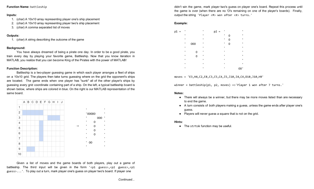 Solved Function Name: battleship didn't win the game, mark | Chegg.com