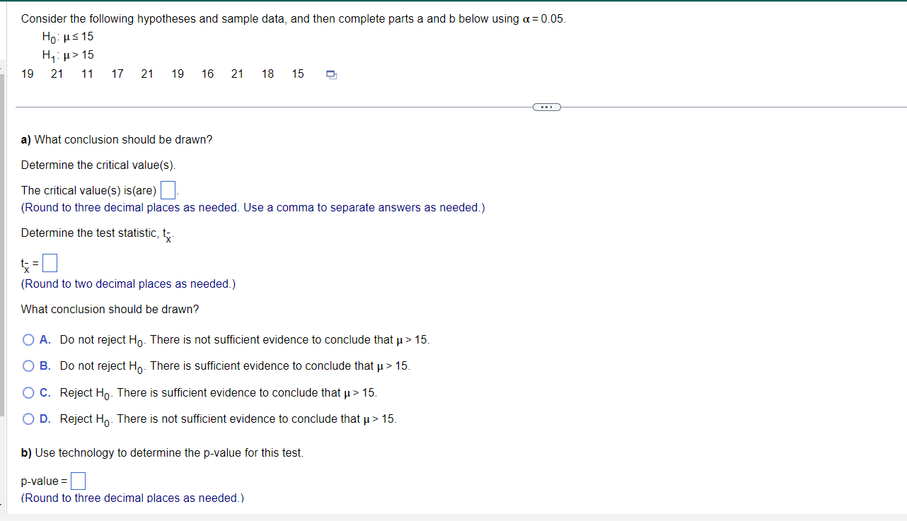 Solved Consider the following hypotheses and sample data, | Chegg.com