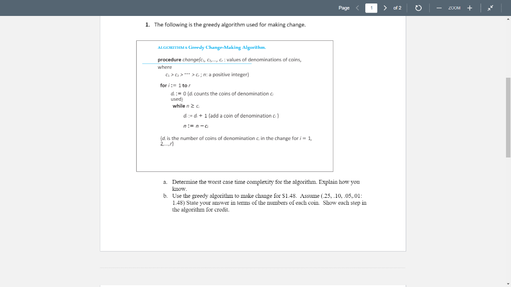 Solved Page ZOOM + 1. The following is the greedy algorithm | Chegg.com