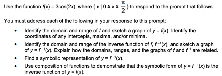 Solved Use the function f(x)=3cos(2x), where {x∣0≤x≤2π} to | Chegg.com