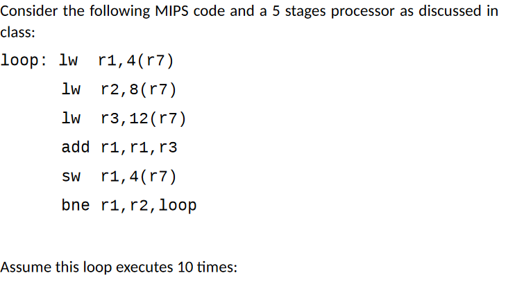 Consider the following MIPS code and a 5 stages | Chegg.com
