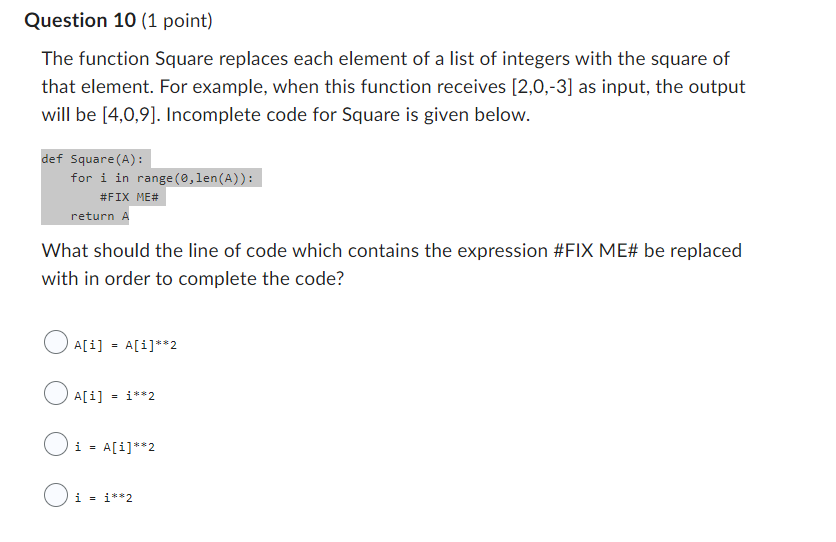 Solved The function Square replaces each element of a list | Chegg.com