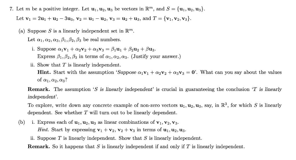 Solved 7. Let m be a positive integer. Let ui, u2, uz be | Chegg.com