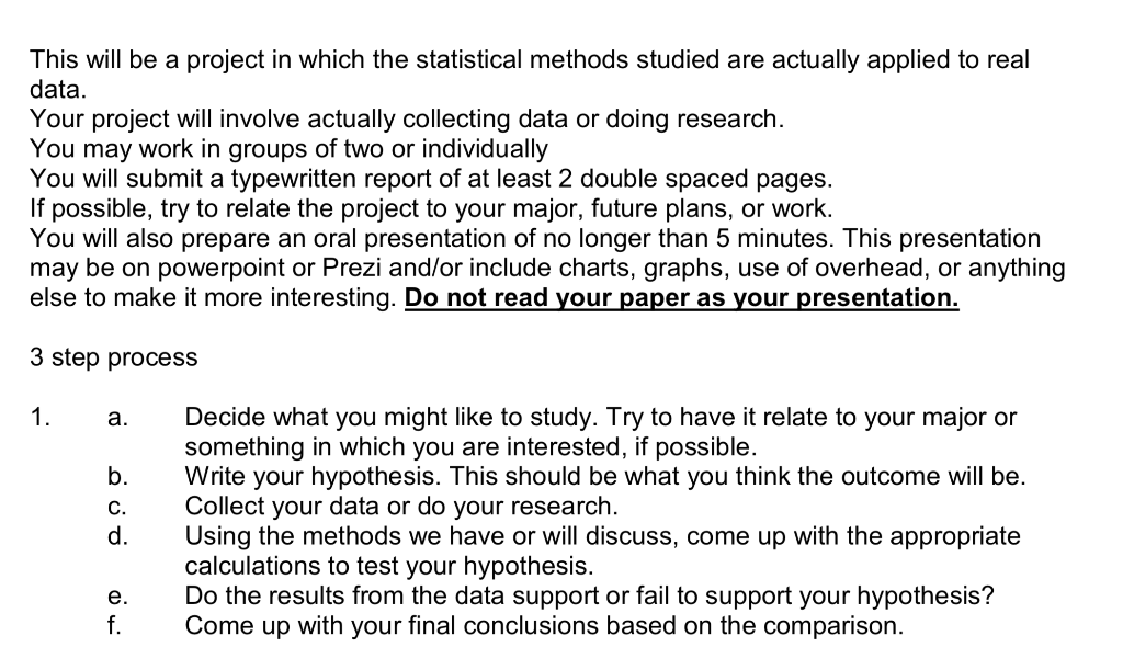 Solved This will be a project in which the statistical | Chegg.com