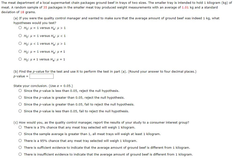 Solved The meat department of a local supermarket chain | Chegg.com