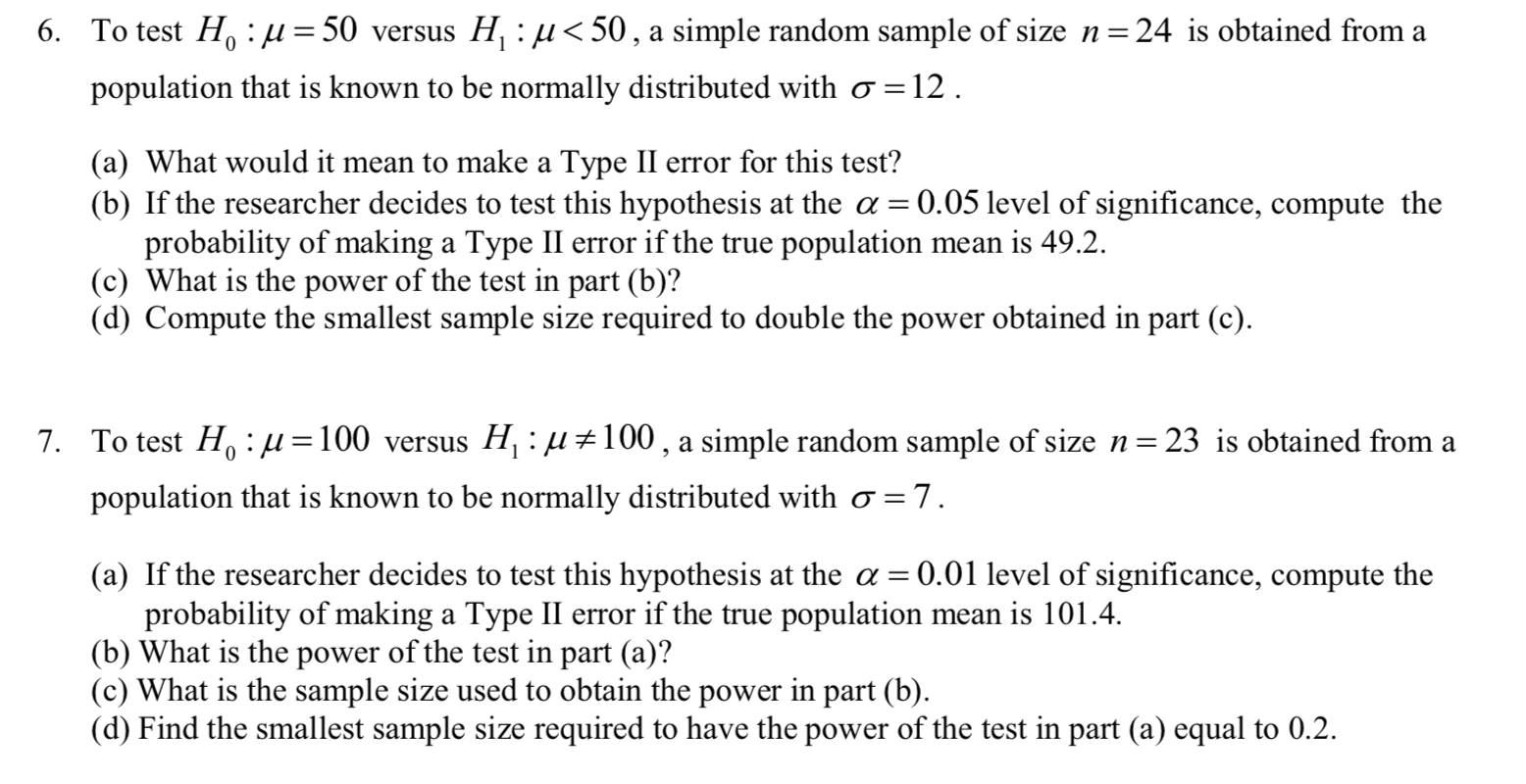Solved 6. To test H, :u= 50 versus H, :u