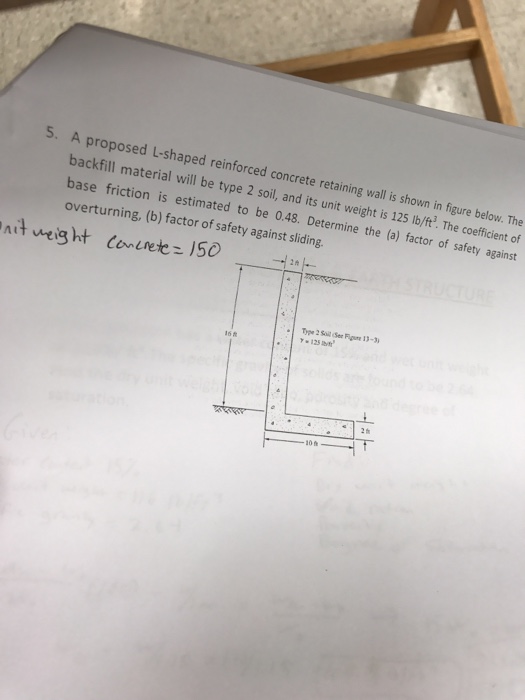 Solved A proposed L-shaped reinforced concrete retaining | Chegg.com