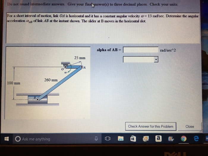 Solved For a short interval of motion, link OA is horizontal | Chegg.com
