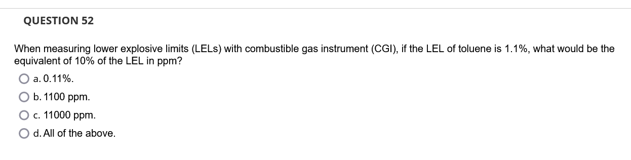 Solved When measuring lower explosive limits (LELs) with | Chegg.com